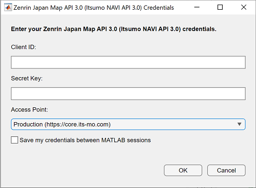 zenrinCredentials - Set up or delete Zenrin Japan Map API 3.0 (Itsumo NAVI API 3.0) credentials ...