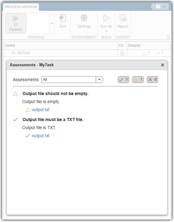 padv.Assessment - Define formal assessments for task inputs and outputs - MATLAB
